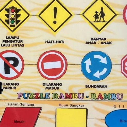 Mainan Edukasi Anak Puzzle Kayu Gambar Rambu Rambu Lalu Lintas Jalan ...