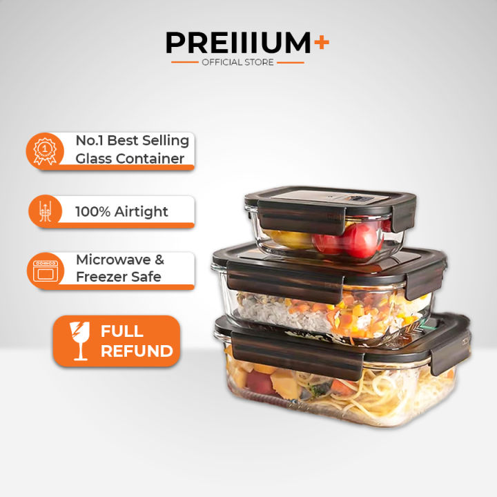 HOME+ Airtight Food Storage Container Glass / Plastic 100% Microwave ...