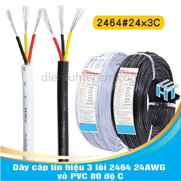 Dây cáp tín hiệu 3 lõi 2464 24AWG 0.2mm2 vỏ PVC 80 độ C (1 mét) | Lazada.vn