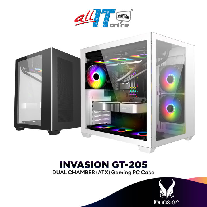 Invasion GT205 Dual Chamber Tempered Glass Mid Tower (ATX) Gaming PC ...