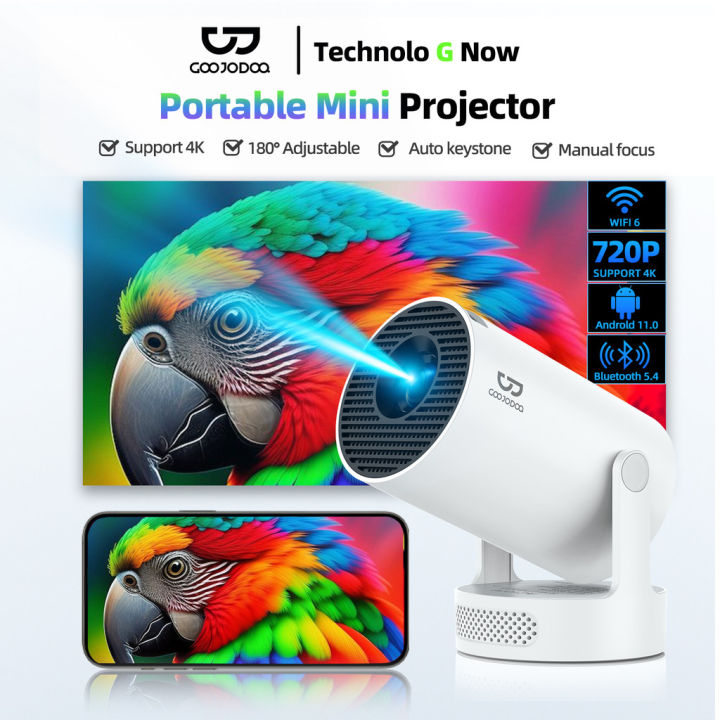 GOOJODOQ HY300 Ultra Portable Projector Android 11 270° Free Angle ...