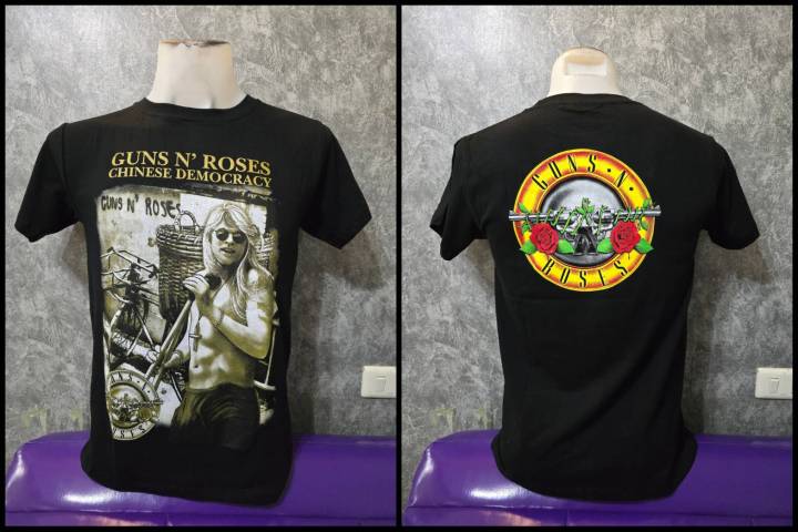 เสื้อยืดคอกลม สกรีนลาย GUN'ROSE | Lazada.co.th