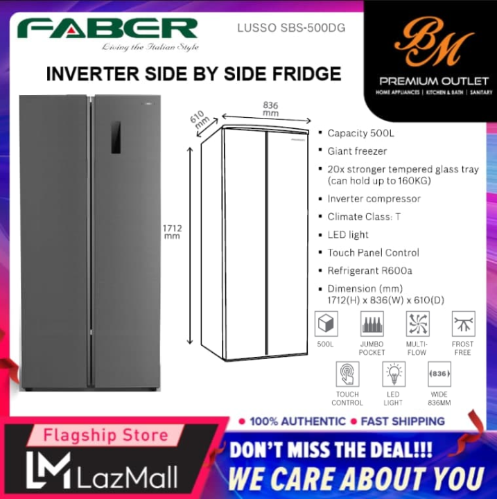 FABER 500L Side By Side Inverter Refrigerator Electronic Control Frost ...