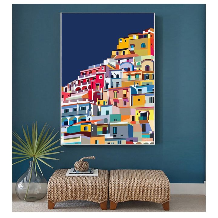 Colorful Wall Art Canvas Painting Architecture art Amalfi Coast Poster ...