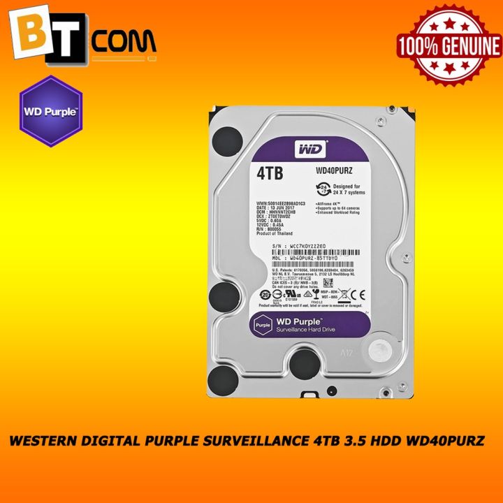 WESTERN DIGITAL Purple Surveillance 4TB 3.5 HDD WD40PURZ | Lazada