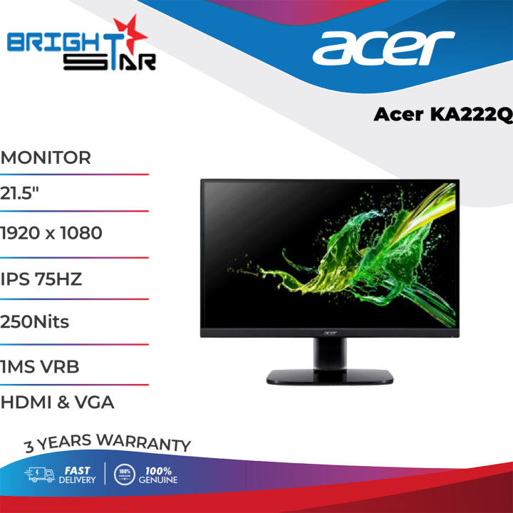Acer New Monitor Pc KA222Q ( 21.5 Inch / 1920 x 1080 / IPS / 75Hz ...