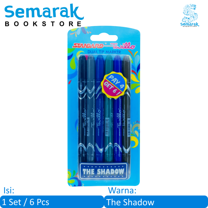 Standard Twillo Dual Tip Pulpen dan Spidol Warna - The Shadow [1 Set / 6 Pcs] | Lazada Indonesia