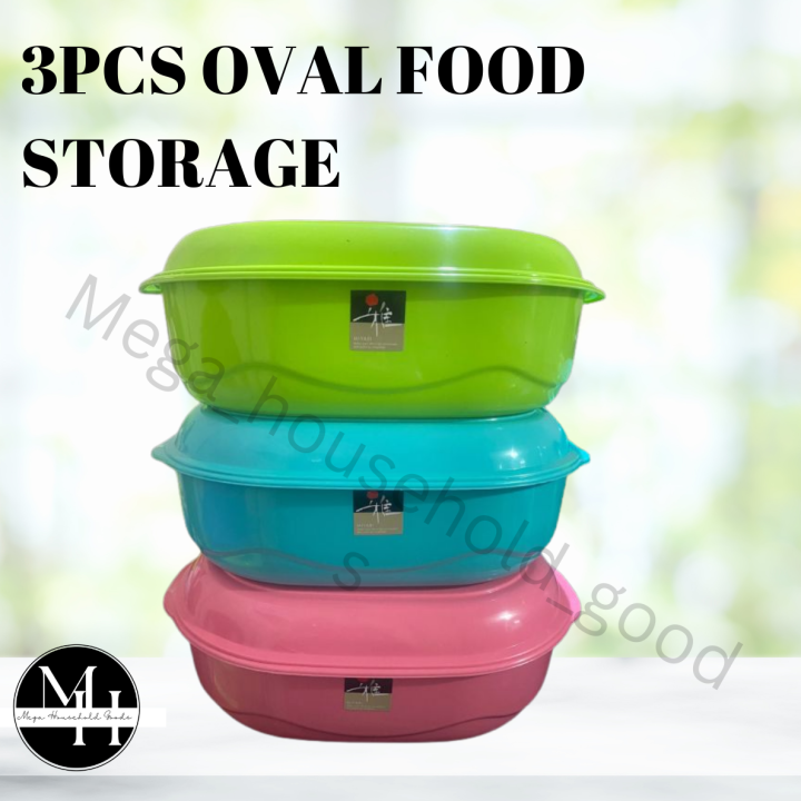 3 pcs OVAL MULTI-COLORED LUNCH BOX FOOD CONTAINER/FOOD KEEPER /FOOD ...
