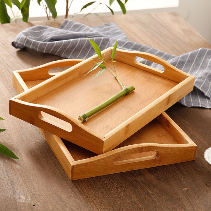Tray Rectangular Bamboo Handmade Serving Tray Wooden Tea Breakfast Home Decorative Food Coffee ...