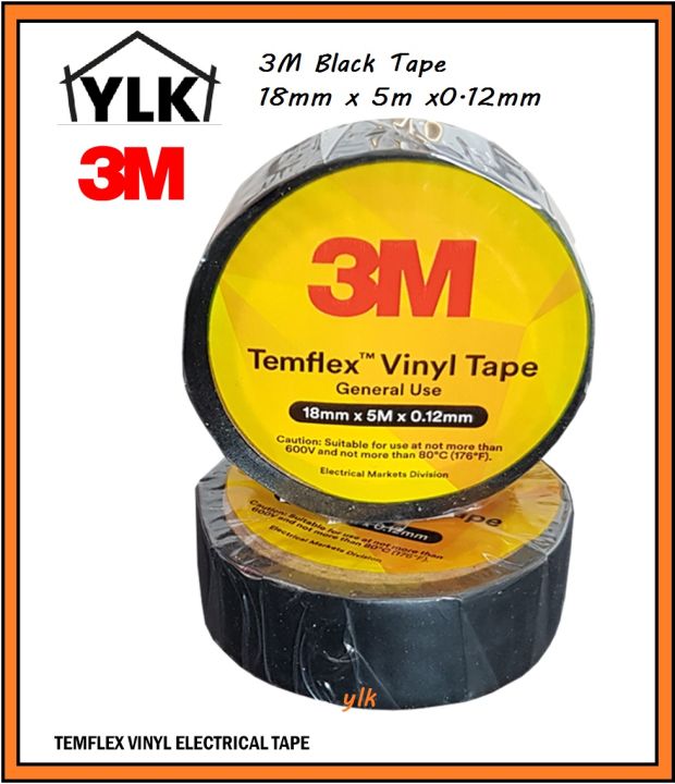 YLK【Pc】3M TEMFLEX VINYL TAPE WAYAR TAPE (PC) / Normal Tape (BLACK ...