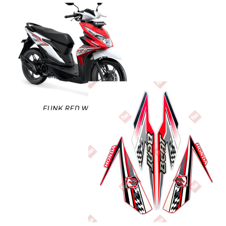 Striping les body motor / stiker honda Beat fi 2018 esp putih-merah ...