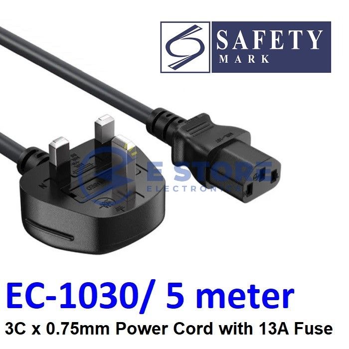 5 Meter UK 3 Pin Plug Power Cord with Fuse - EC-1030/5M | Lazada