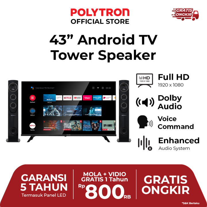 POLYTRON Smart Cinemax Android TV 43 inch PLD 43TA5055 | Lazada Indonesia