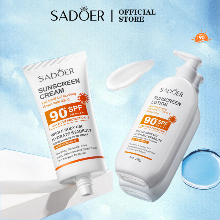 SADOER 5X ป้องกันการเกิดออกซิเดชัน ว่านหางจระเข้ + วิตามินอี ครีมกันแดด 50 กรัม ครีมกันแดด 220g ...