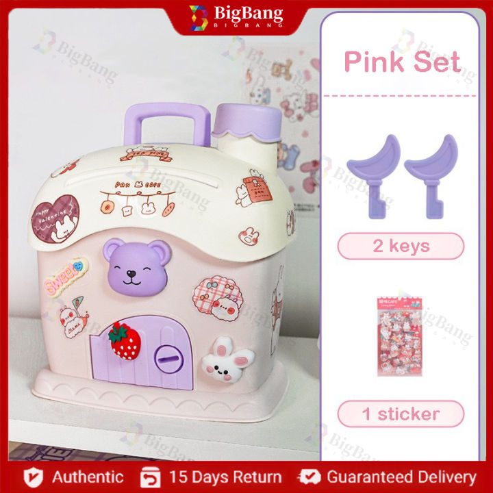 Kawaii Piggy Bank with Stickers Large House Money Coin Bank Box | Lazada PH