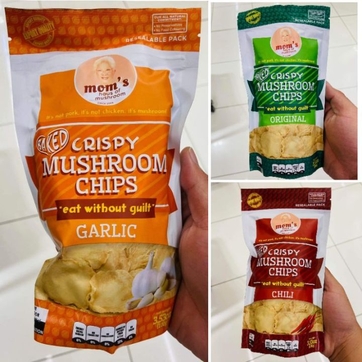 Mom's Baked Crispy Mushroom Chips Original Garlic Chili Thai Sriracha w ...