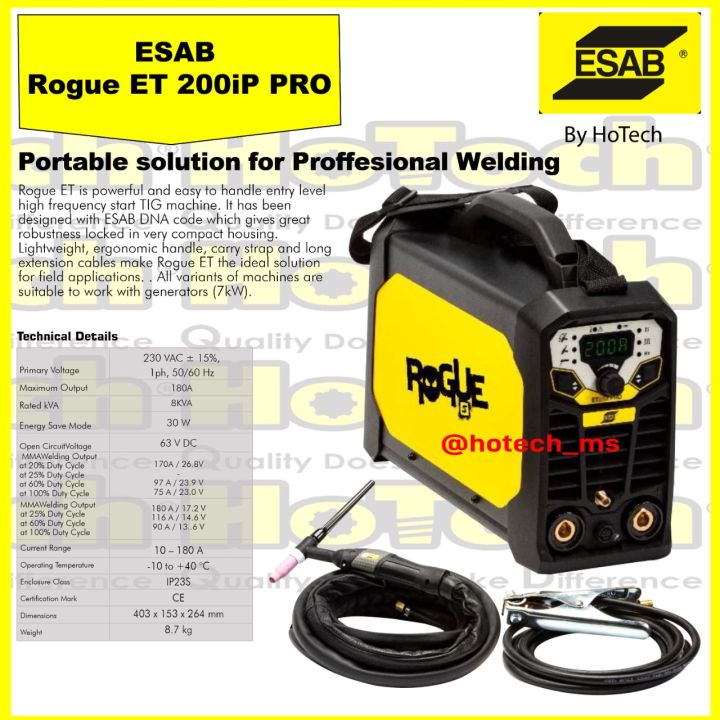 ESAB Rogue ET 200iP PRO | TIG 200A | Tig Welding Machine | Mesin Las Tig 200A | Lazada Indonesia