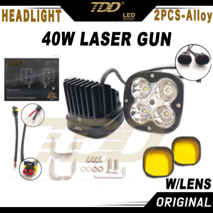 TDD Original Pair LASER GUN Headlight 40Watts White With Yellow Lens ...