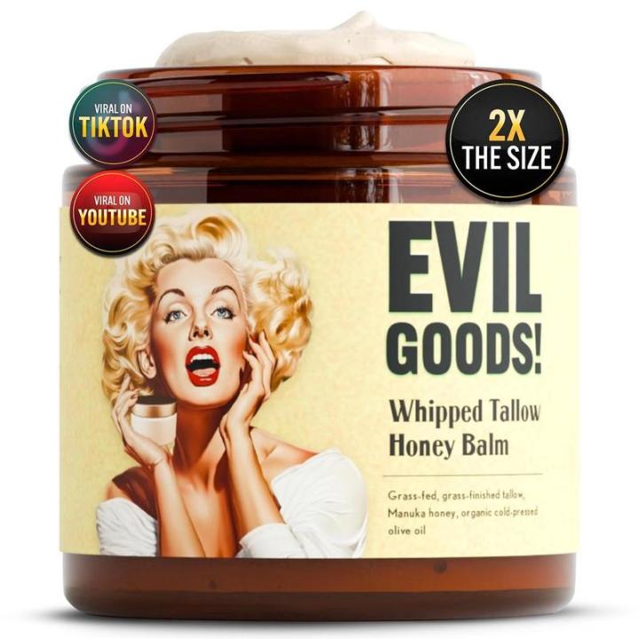 EVIL GOODS Whipped Beef Tallow Manuka Honey Balm, 4oz, Organic Face ...