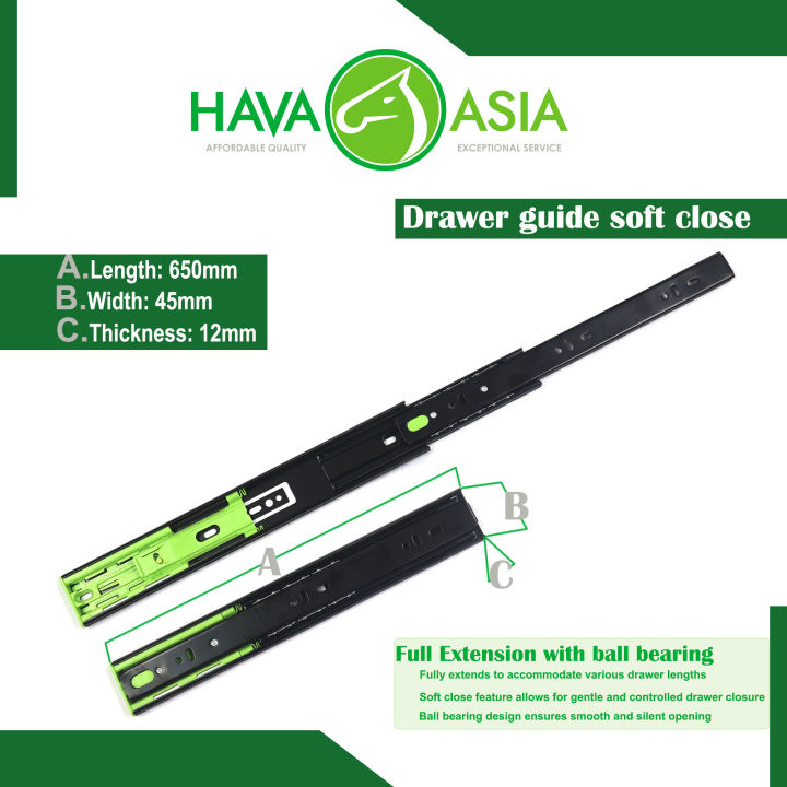 HavaAsia Hydraulic Drawer Guide Soft Close Drawer Guide Full Extension ...