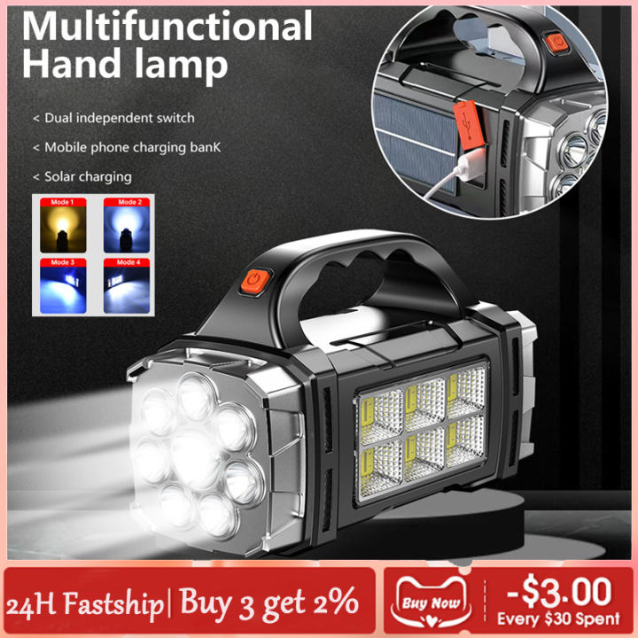 Portable Powerful USB Rechargeable Flashlight Solar LED COB Work Light ...