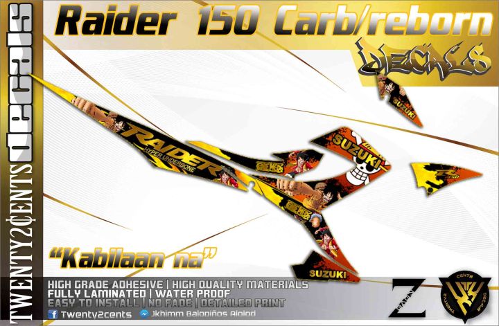 Decals sticker for suzuki raider 150 carb / reborn type (luffy onepiece ...