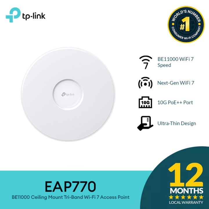 TP-LINK EAP770 Omada BE11000 Ceiling Mount Tri-Band Wi-Fi 7 Access ...