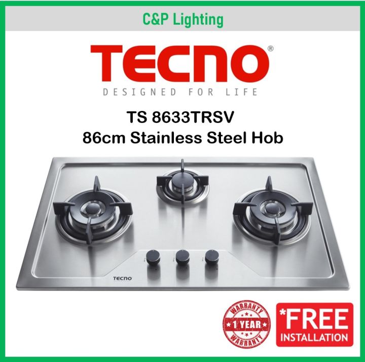 Tecno 86cm 3 Burner Stainless Steel Cooker Hob Gas Stove TS 8633TRSV ...