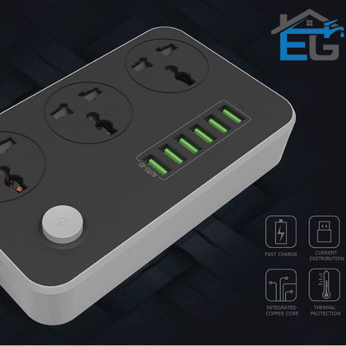 6 USB Port 3 Universal Power Strip Extension Plug Power Socket Electric ...