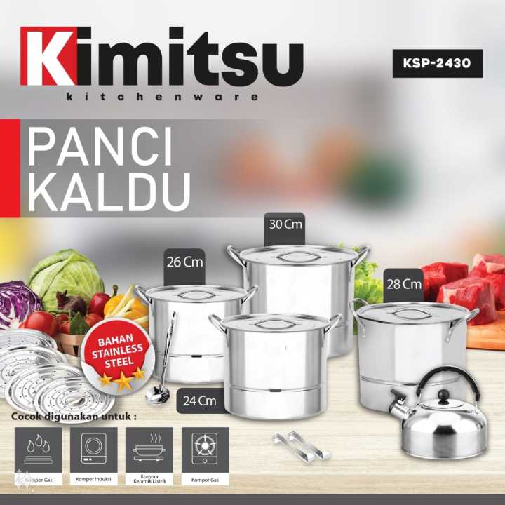 Kimitsu Set Panci Kaldu Stock Pot Set 12 pcs KSP 2430 Stainless Steel ...
