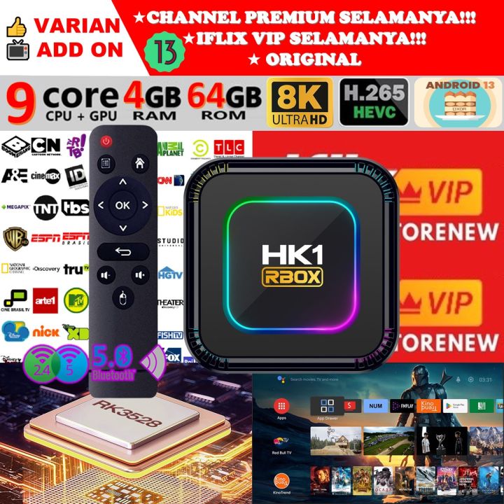 STB Android 13 Smart TV Box Android HK1 RBOX K8 Ram 4GB Rom 64GB 4/64 ...
