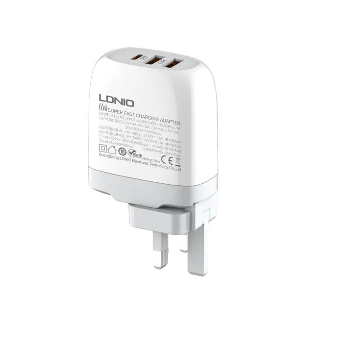 LDNIO A3511Q Super Fast Charging Charger PD Gan 65W QC 3.0 UK 3 PIN ...