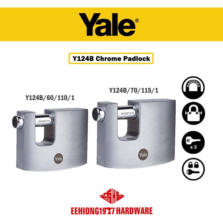 YALE Y124B/60/110/1 60MM Y124B/70/115/1 70MM Silver Shutter Padlock ...
