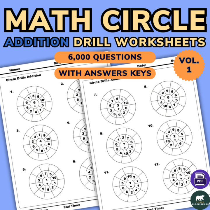 Printable PDF Math Circles Worksheets Volume 1 | 6,000 Addition ...