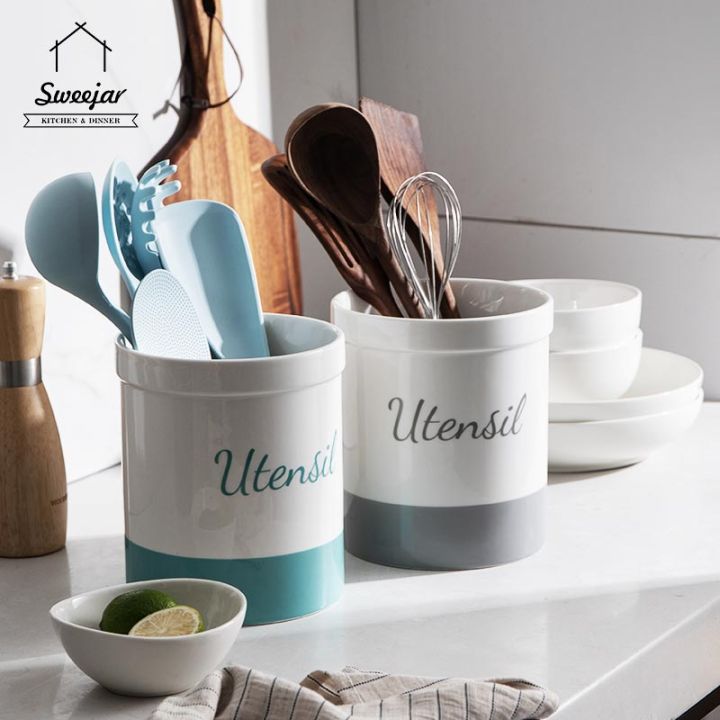 SWEEJAR Kitchen Utensils Holder Ceramic Storage Crock Organizer for ...