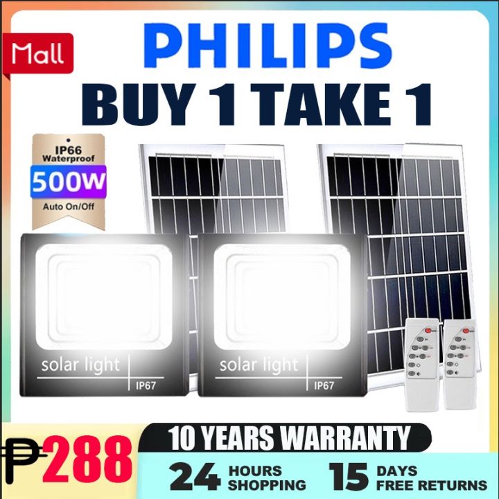 PHILIPS BUY 1 TAKE 1 Solar Light 500W Outdoor LED Solar Flood Lights Waterproof IP67 Street Lamp ...