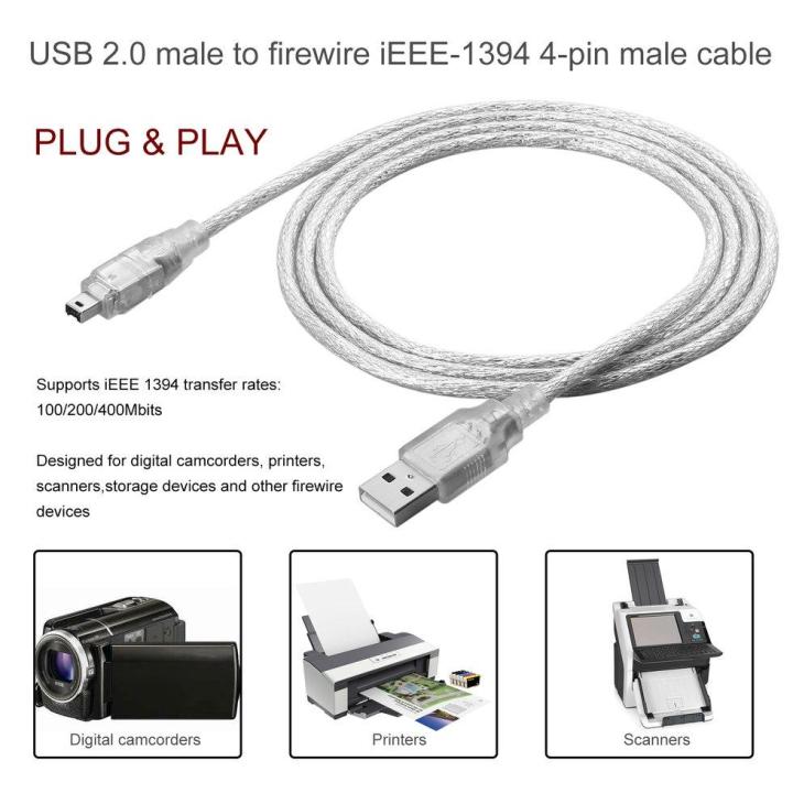 Gift 1.2m USB 2.0 Male To Firewire iEEE 1394 4 Pin Male iLink Adapter ...