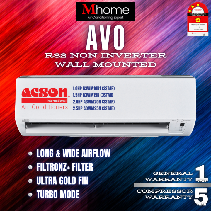 ACSON NON INVERTER WALL MOUNTED AIR CONDITIONER AVO SERIES 3STAR R32 ...