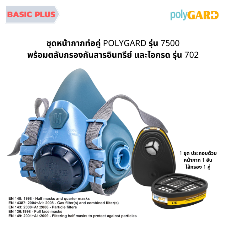 หน้ากากกันแก็ส กันเคมี พ่นสี PolyGard 7500 พร้อมไส้กรองรุ่น 702 ...