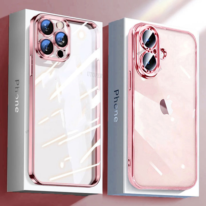 Sang Trọng Siêu Mỏng Mạ Rõ Ràng vỏ mềm Cho iPhone 16 15 14 13 12 11 Pro Max Cộng Với Đầy Đủ Ống ...