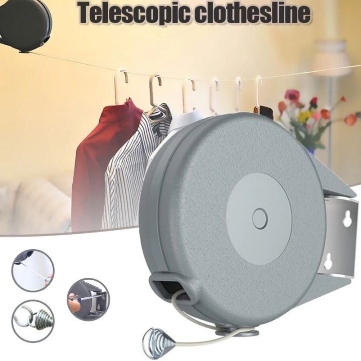 12M Clothesline Retractable Clothes Drying Rack Freely Adjustable ...