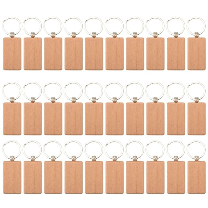Sunshineyou-30Pcs Blank Rectangle Wooden Key Chain Diy Wood Keychains ...