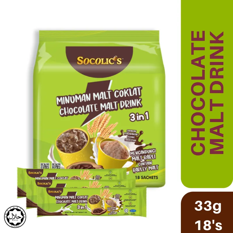 SOCOLIC'S 3 in 1 Chocolate Malt Drink [18 sachets x 33g] | Lazada