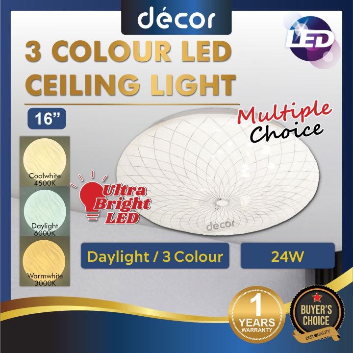 3 Colour LED Ceiling Light Surface Mounted Modern Ceiling Lamp Round 16 ...