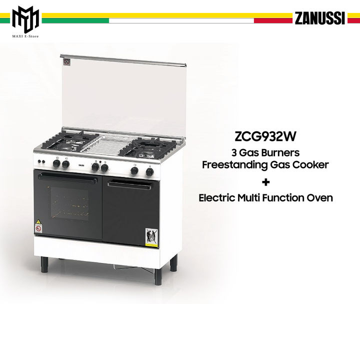 Zanussi ZCG932W Freestanding 3 Gas Burners Gas Range Cooker - 62L ...
