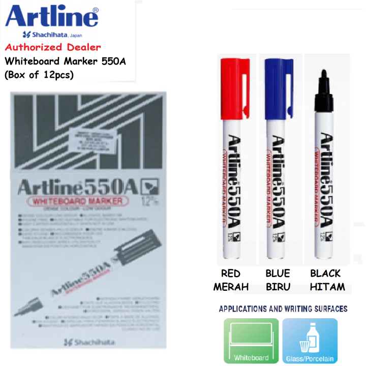 Artline Whiteboard Marker 550A Black Blue Red (Box of 12pcs) | Lazada