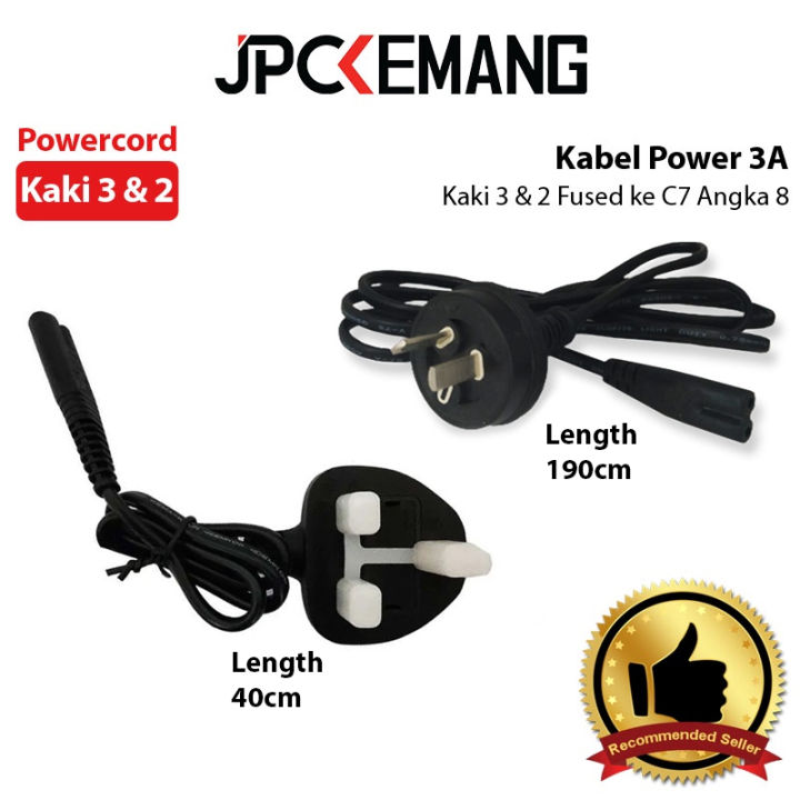 Kabel Power Sekring 3A UK Type G Fused Kaki 3 / 7.5A AU Tipe I Kaki 2 ...