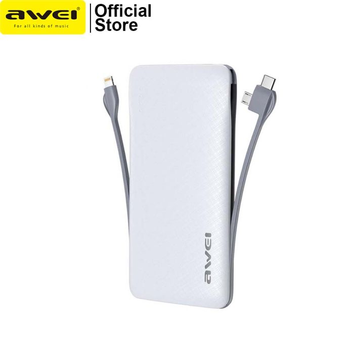 Awei P12K 10000mAh Portable Powerbank 2.1A Fast Charging with Built-in ...