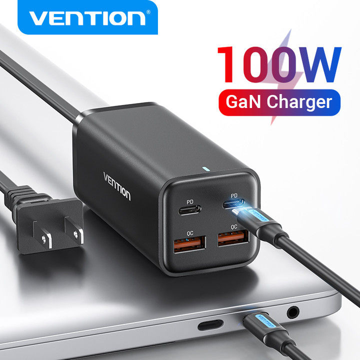 Vention 100W GaN USB C Charger 4 Ports Desktop Fast Charger with AC ...