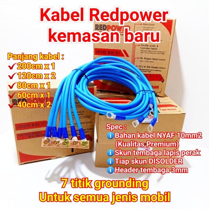 Ground Wire Kit Kabel Grounding Mobil Redpower NYAF 10mm Biru 7 titik ...